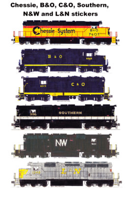 Chessie, B&O, C&O, Southern, N&W, L&N 6 individual Stickers Andy ...