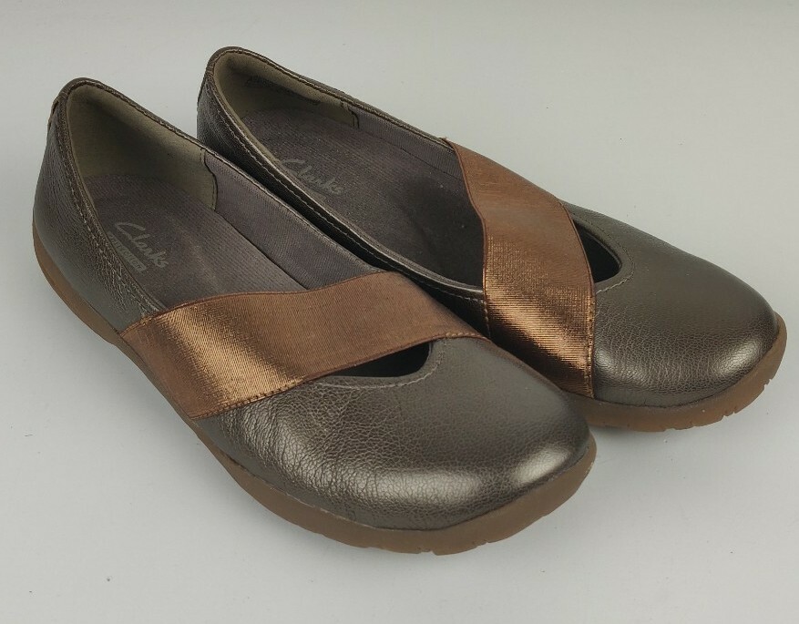 Clarks Collection Womens Ballet Flats 13291 Taupe Bronze Metallic Slip ...