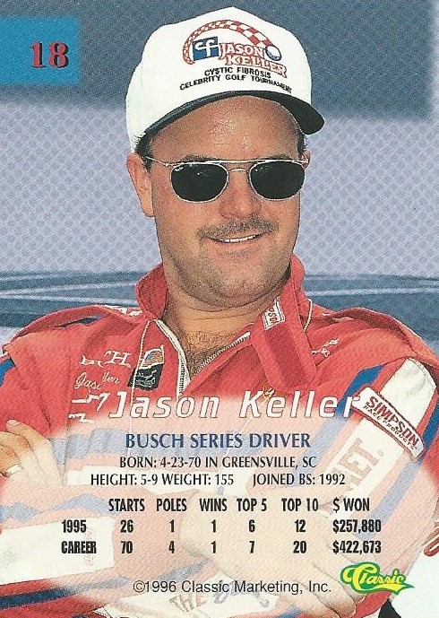 JASON KELLER AUTOGRAPHED 1996 CLASSIC RACING NASCAR PHOTO TRADING CARD ...