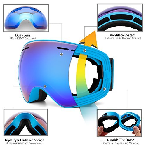 JULI Ski GogglesWinter Snow Sports Snowboard Goggles with Anti-fog UV ...