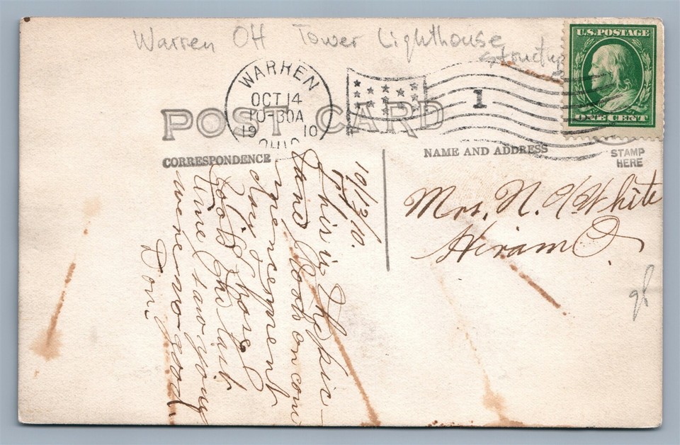 WARREN OH TOWER LIGHTHOUSE STRUCTURE ANTIQUE REAL PHOTO POSTCARD RPPC ...