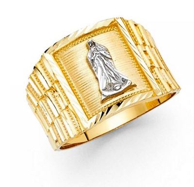 Men's 14k 2Tone Solid Gold Bold Ring w/ WG LADY GUADALUPE Virgin Mary ...