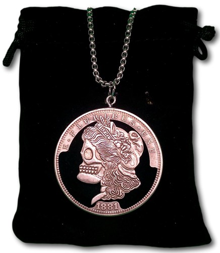 Cut Coin Necklace Skull Morgan Dollar American Skeleton Goth Hobo ...