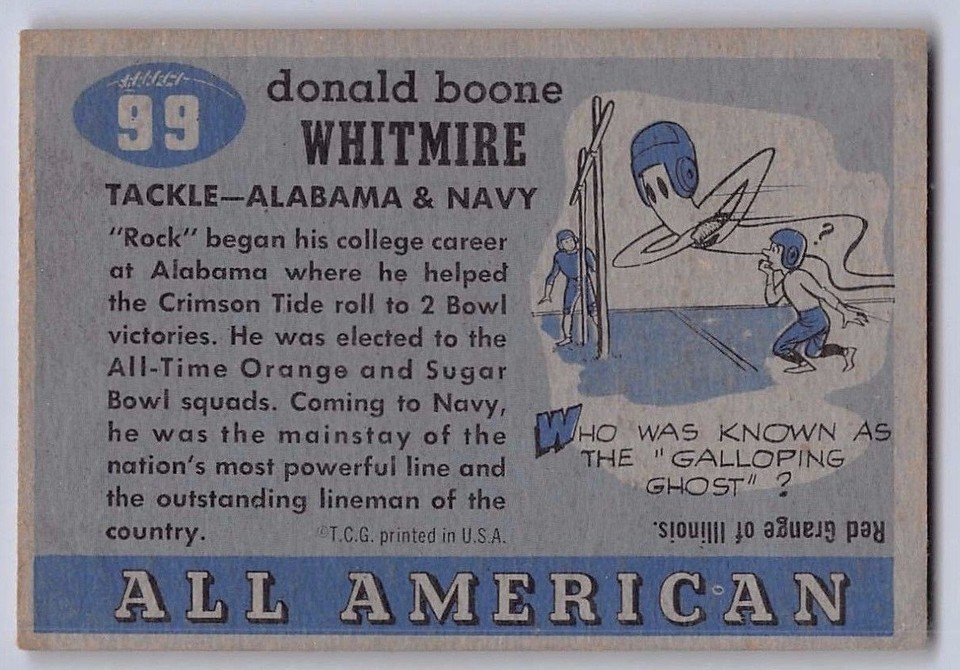 1955 DON WHITMIRE - Topps "ALL AMERICAN" - Football Card # 99 - ALABAMA ...