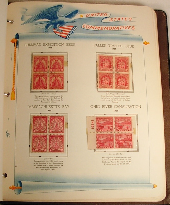 US COMMEMORATIVE STAMP ALBUM WITH ABOUT 220 MINT BLOCKS OF 4 1909-1949 ...