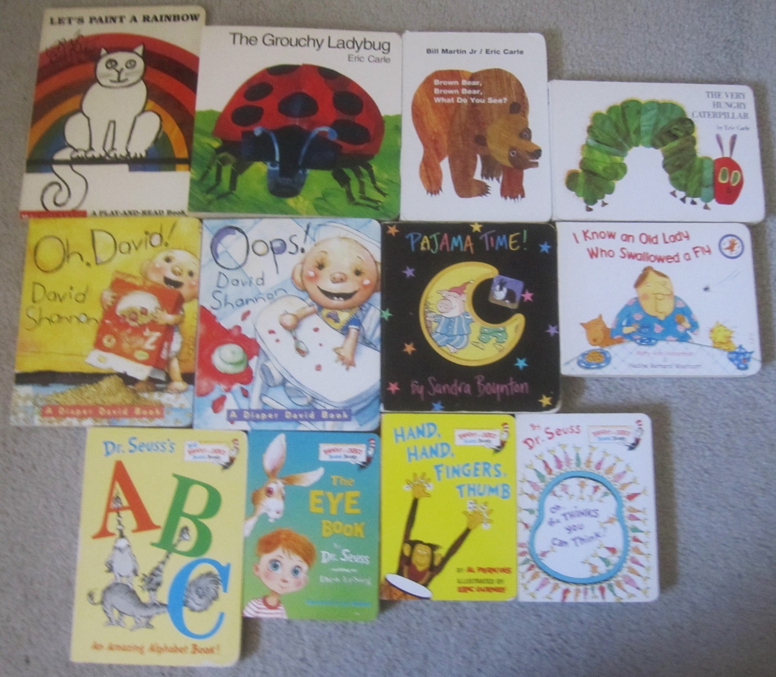 LOT OF 12 TODDLER BOARD BOOKS: SANDRA BOYNTON, ERIC CARLE, DIAPER DAVID ...