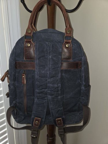 Della Q Maker's Canvas Backpack Bag, Navy Blue Waxed Canvas, Brown ...
