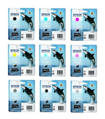 9 x Original Tinten Epson SureColor SC P600 / T7601 T7602 T7603 -T7609 ...