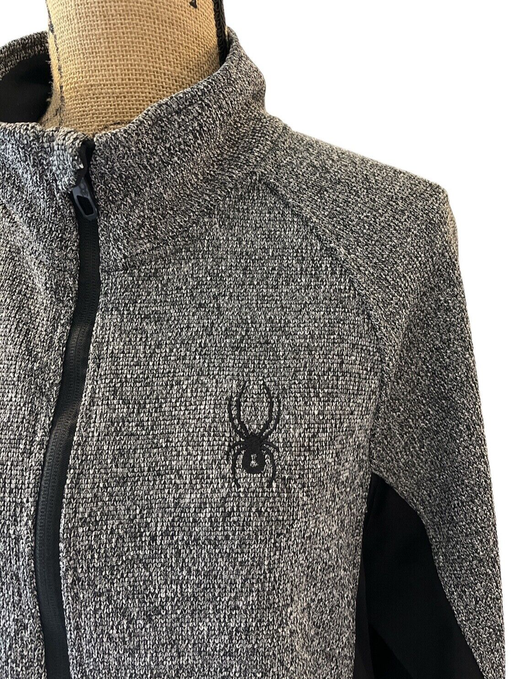 Spyder Womens Warm Knit Jacket Size L Gray Black Full Zip Fleece Lined ...