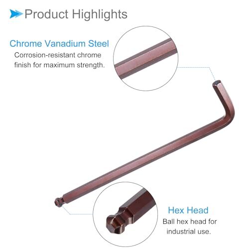 L-Handle Ball End Hex Key Wrench 10mm Metric 233mm Length S2 Steel L ...