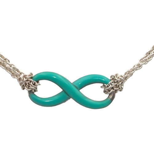 TIFFANY & CO. Sterling Silver Teal Enamel Infinity Pendant Necklace ...