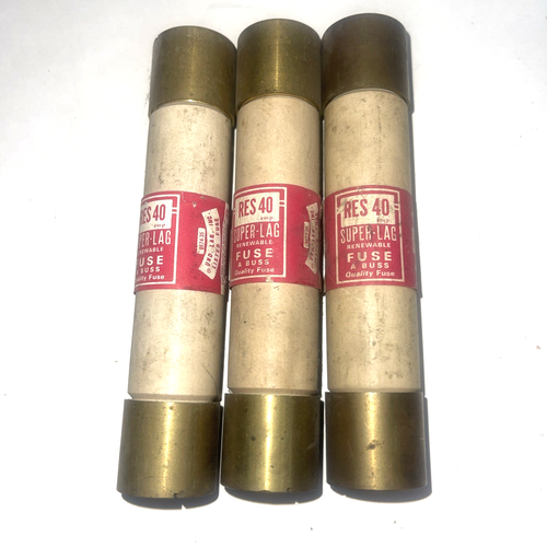 Bussman Super-lag Fuses 40A, 600V, CAT# RES-40 ... TY-322 (Lot Of 3 ...