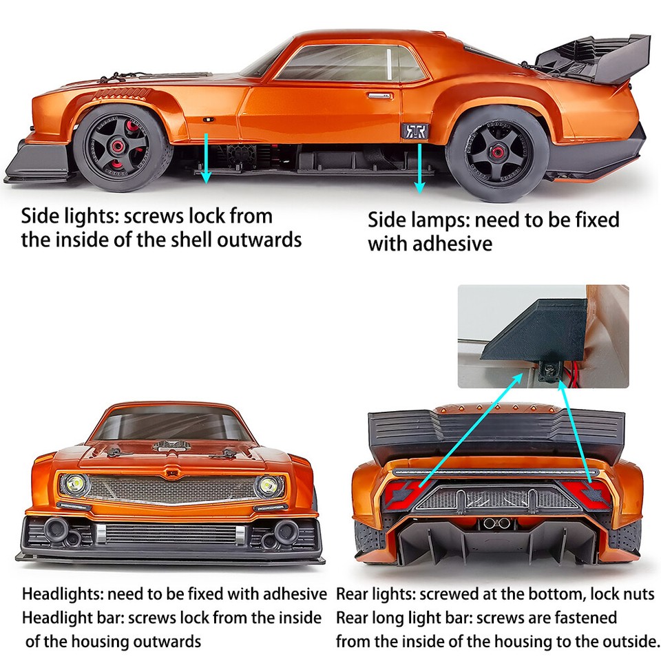 FLYXM Front & Rear & Side Lights LED Light Kit For RC 1/7 ARRMA FELONY ...