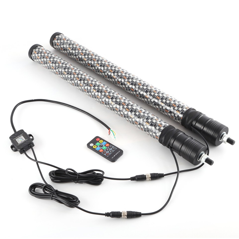 Pair 2FT Spiral LED Fat Whip Light Antenna RGB Chasing For RZR UTV ATV ...