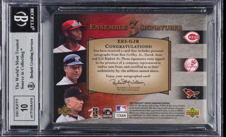 2007 EXQUISITE COLLECTION KEN GRIFFEY DEREK JETER CAL RIPKEN JR. AUTO ...