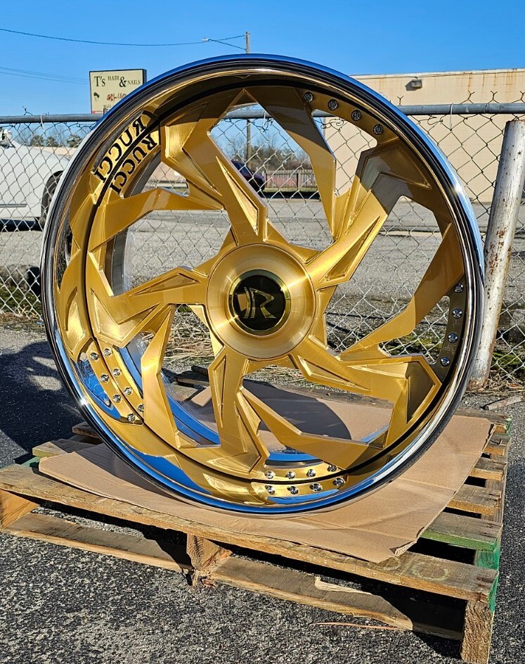 26" Inch Brushed Gold Face Chrome Lip Rucci Trapstar 5x120 5x127 2pc ...