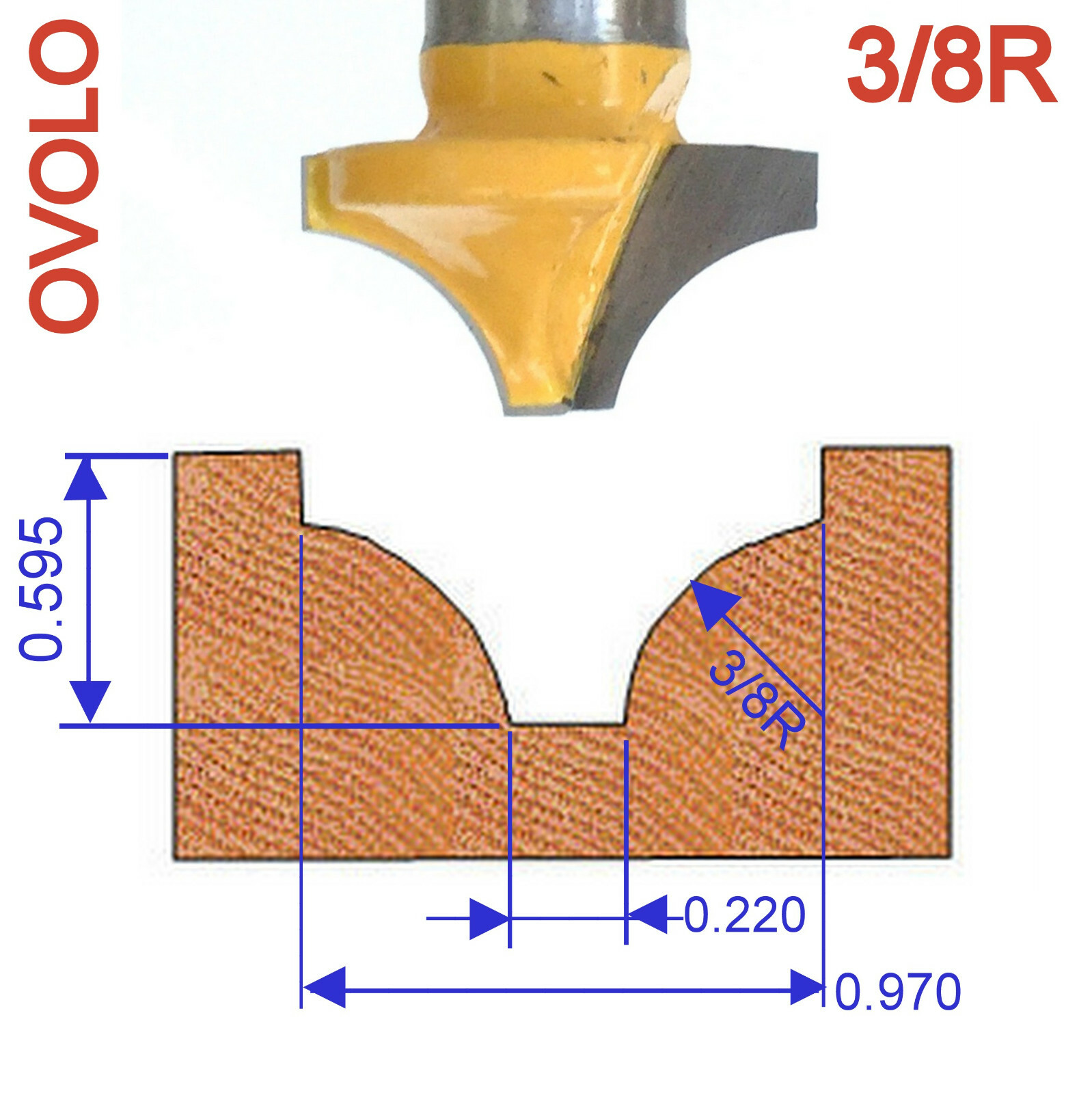 1 pc 1/2" SH 1" Diameter 3/8" Radius Ovolo Round Over Router Bit sct ...