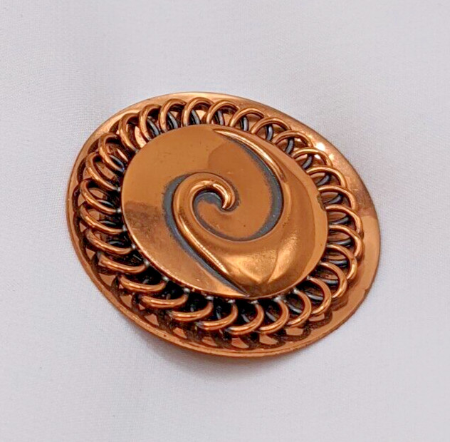 Vintage Copper Brooch Minimalist Ocean Wave Layered A… - Gem
