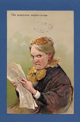 Antique Postcard The Suspicious Mother-in-law Elderly Woman Reading ...