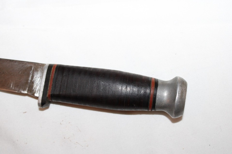 Vintage KINFOLKS Hunting Knife w/Stacked Leather Handle and Sheath | eBay