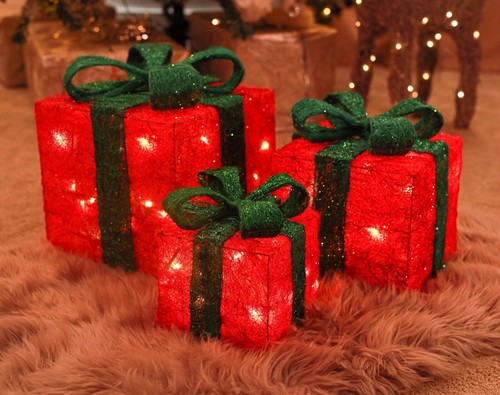 3 LED Light Up Luxury Sparkle Christmas Present Boxes Parcel Present ...