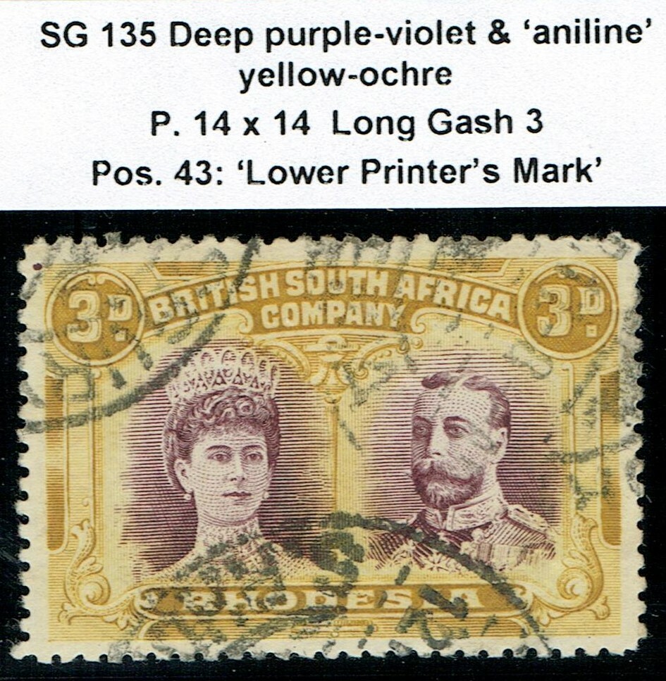 1910 Rhodesia Double Head 3d SG135 Perf 14 Long Gash 3 Pos 43 Lower ...