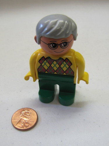 Lego Duplo GRANDPA GRANDFATHER 2.5" FIGURE Grey Hair & Glasses Yellow ...