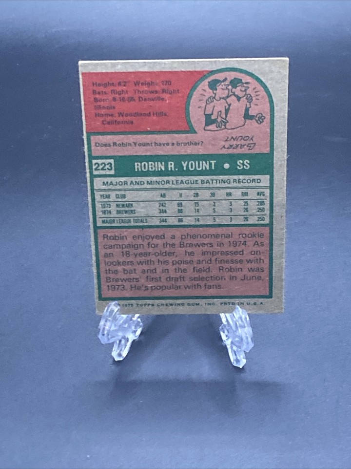 ROBIN YOUNT 1975 Topps Rookie Card RC Milwaukee Brewers #223 Lot3605 | eBay