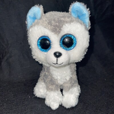 Ty Beanie Boo Grey Wolf Slush 6 inch 2015 Blue Glitter Eyes Plush ...