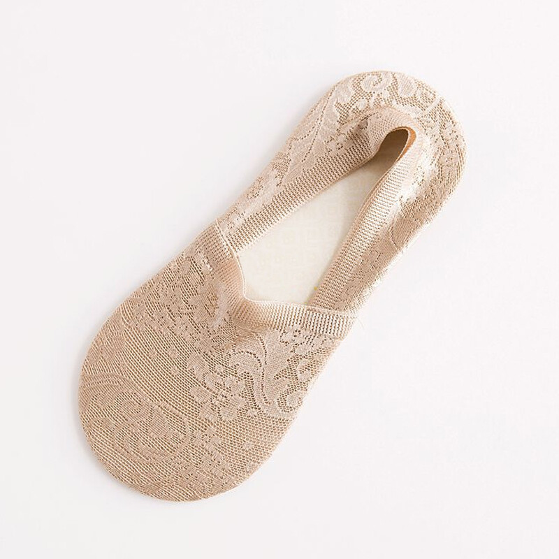 Women Socks Sockettes No-show Invisible Thin Lace High Heels Nude ...