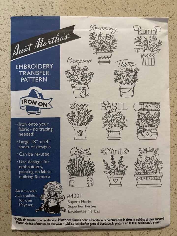 Aunt Marthas Embroidery Transfer Patterns Iron On Blue - MULTIPLE ...