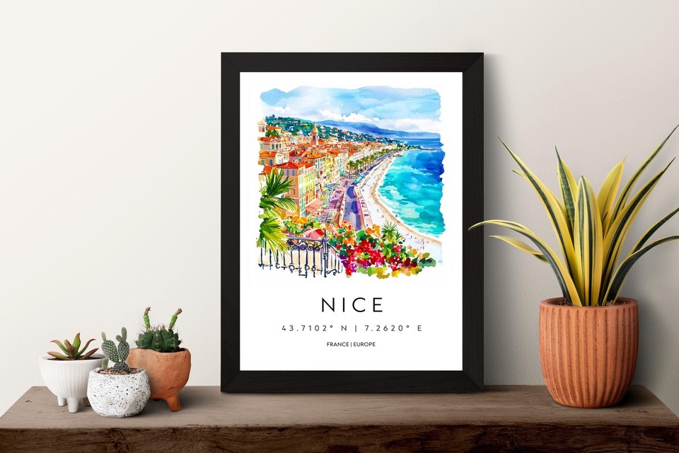 Nice France Watercolor Poster Nice France Travel Print Nice France Wall ...