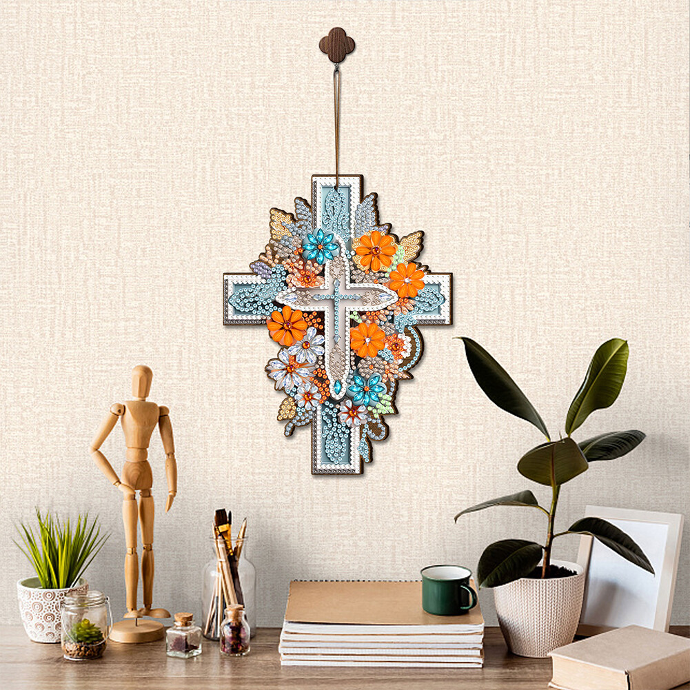 Wooden Cross 5D DIY Diamond Painting Hanging Pendant for Garden Window ...