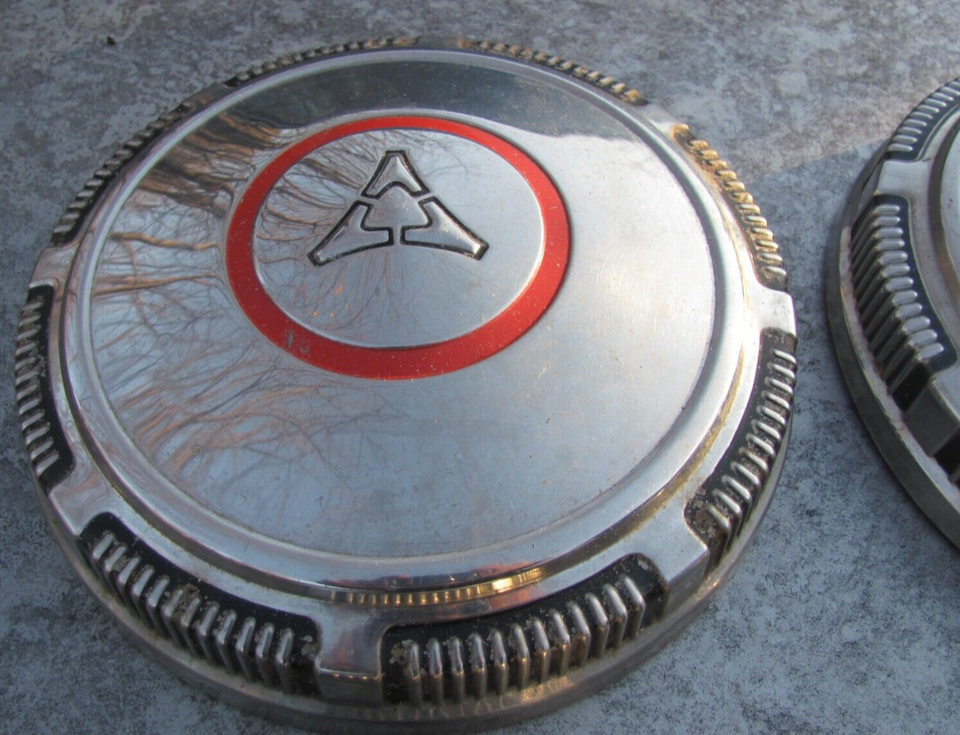 1969 - 1973 DODGE DOG DISH PIE PLATE HUB CAP COVER RED LINE SET ...
