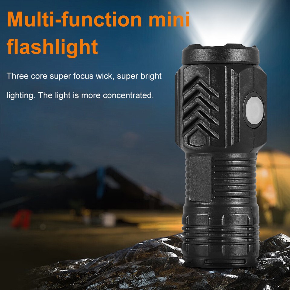 2Pcs Tactical Flashlight Mini LED Torch Work Light Super Bright USB ...