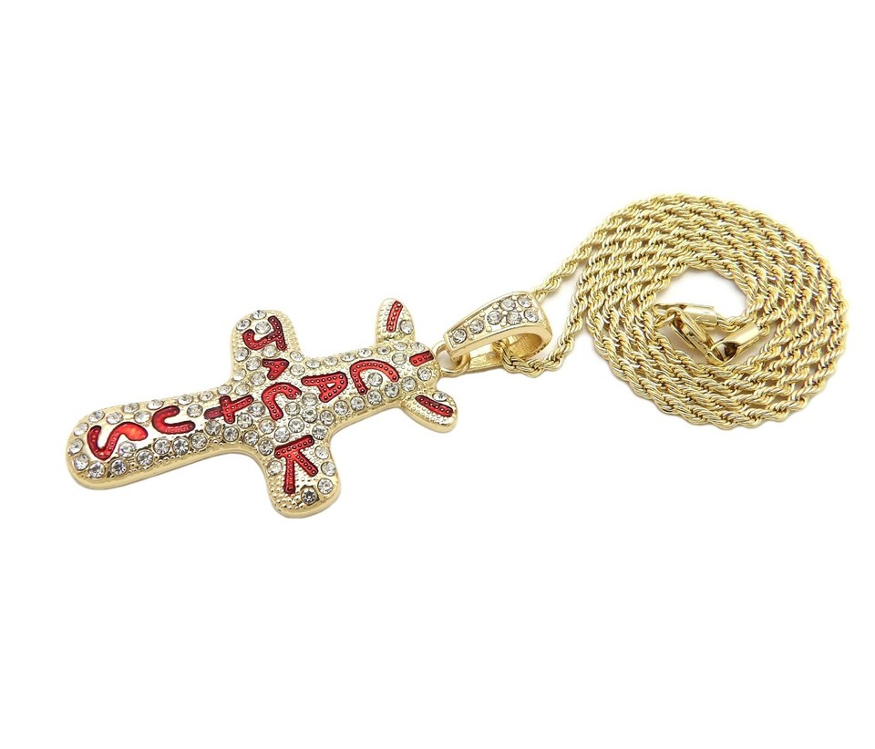 Hip Hop Red Cactus Jack Cross Pendant Box,Cuban,Rope Chain Necklace ...