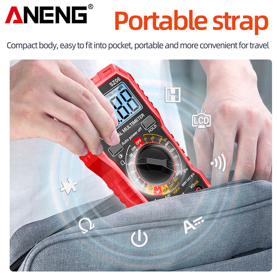 Digital Multimeter Intelligent Multimeter 2000 Counts LCD Backlit (Red ...