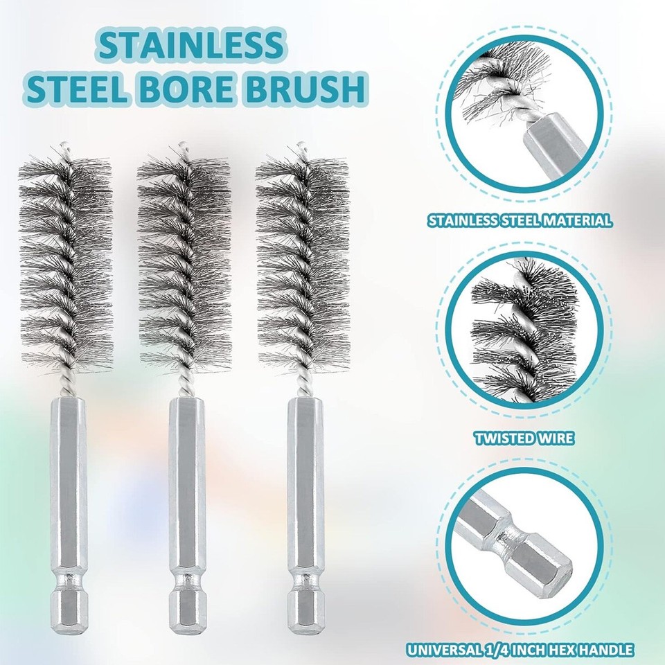 12 PCS Stainless Steel Bore Brush Wire Brush 1/4" Shank for Power Drill ...