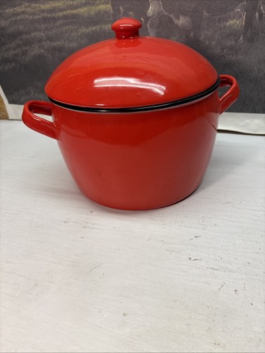 Vintage Red Enamelware Dutch Oven Farmhouse Rustic Pot EUC | eBay