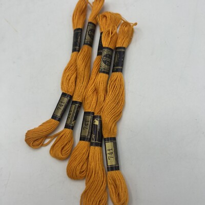 5 Skeins Paris DMC 741 Cotton Orange 6 Strand Embroidery Thread Floss ...