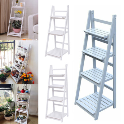 3/4 Tier Wooden Folding Ladder Shelf Bookcase Storage Rack Plant ...