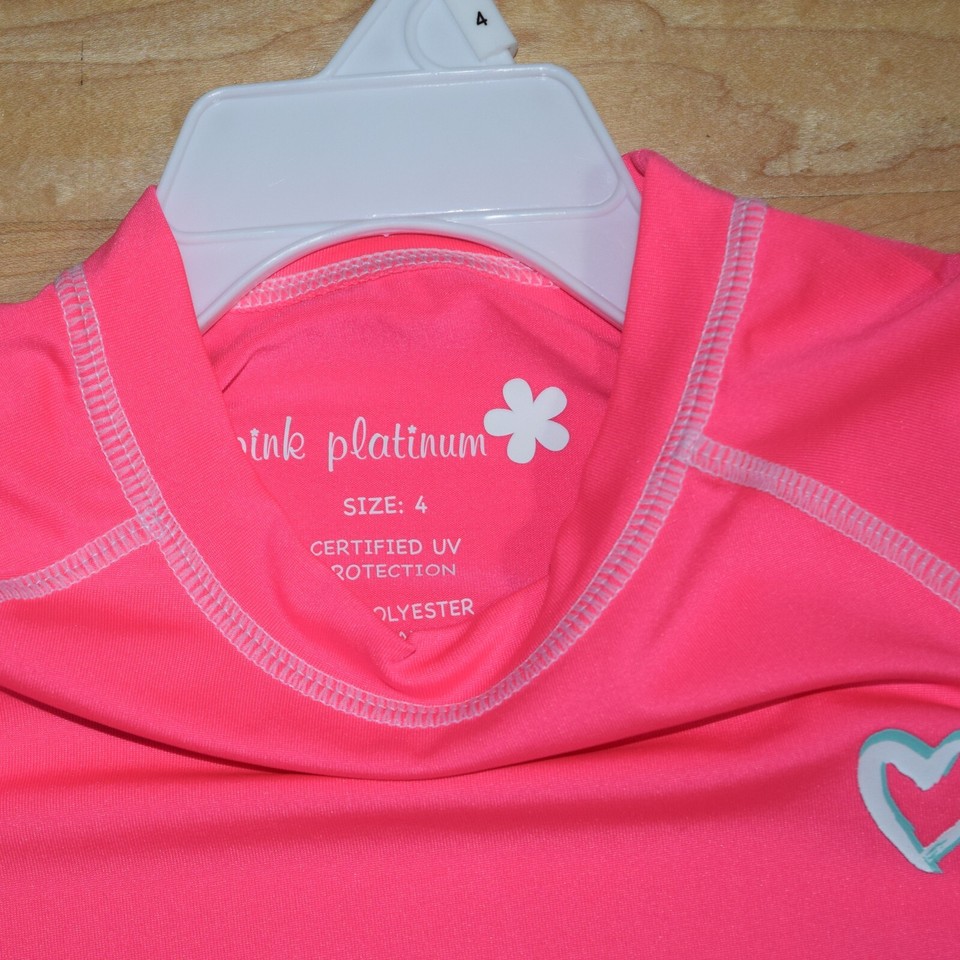 New w Tags! PINK PLATINUM Girls Sz 4 Pink Rash Guard Swim Shirt | eBay
