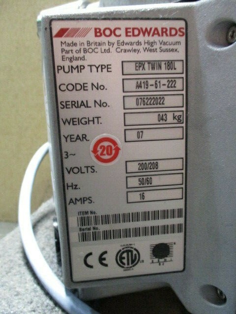 BOC Edwards EPX Twin 180l Dry High Vacuum Pump A419-61-222 453099 for ...