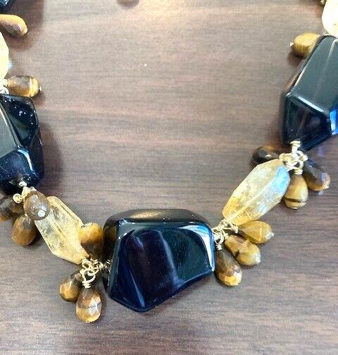 Vintage Deb Guyot 925 Gold Plated Black, Gold, Smokey, & Tiger Eye ...