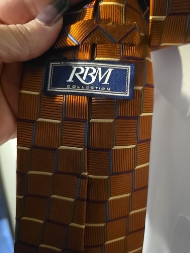 RBM 100% Silk Classic Men's Tie 4" Wide Gold With Multicolor Square ...