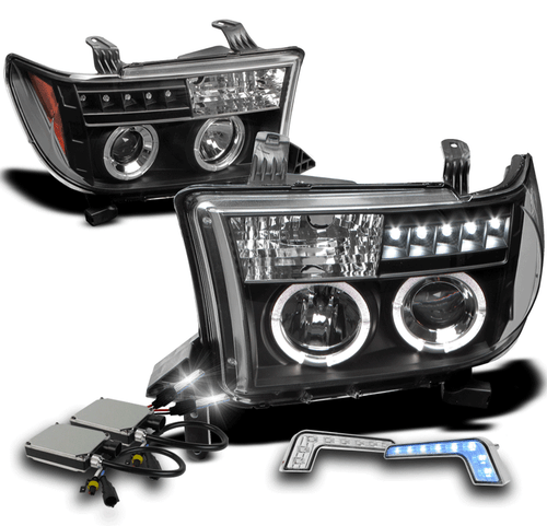 2007-2013 TOYOTA TUNDRA BLACK PROJECTOR HALO HEAD LIGHTS+BLUE BUMPER ...