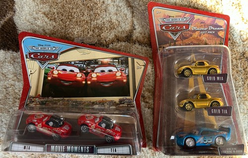 2 Sets Disney Pixar Cars Mia & Tia Red Miata Twins World of Cars Movie ...
