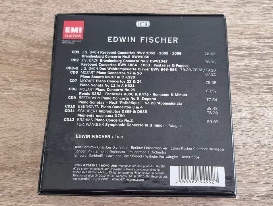 Edwin Fischer Piano Playing from the Heart ICON 12 CD box set EMI ...