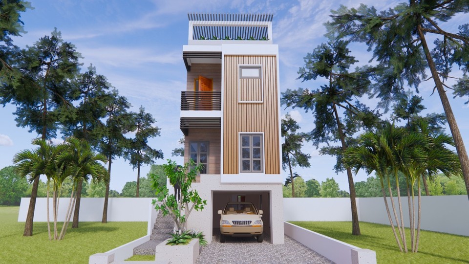 14x45 Feet Small House 4.2x14 Meter 4 Bed 5 Baths Shed Roof PDF (A4 ...