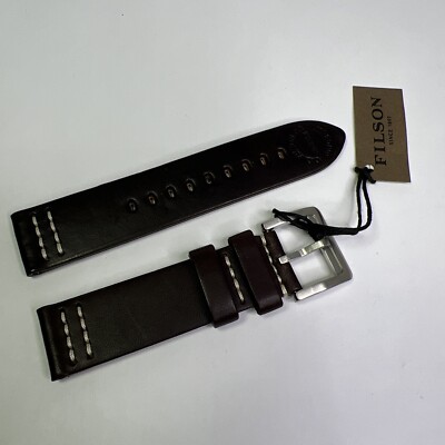 Filson Dark Brown 22mm - 22mm American Leather Watch Strap & Off White ...